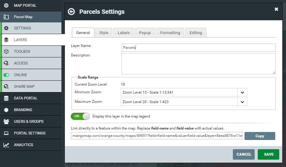 Editing layer title, description, and scale range visibility – Mango Help Centre